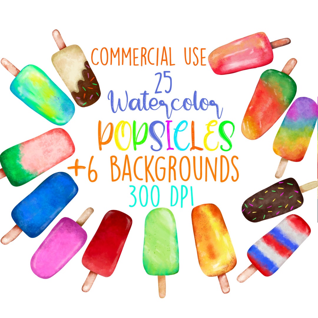 Watercolor Popsicle Clip Art, Commercial Use PNG, Popsicle Pngs ...