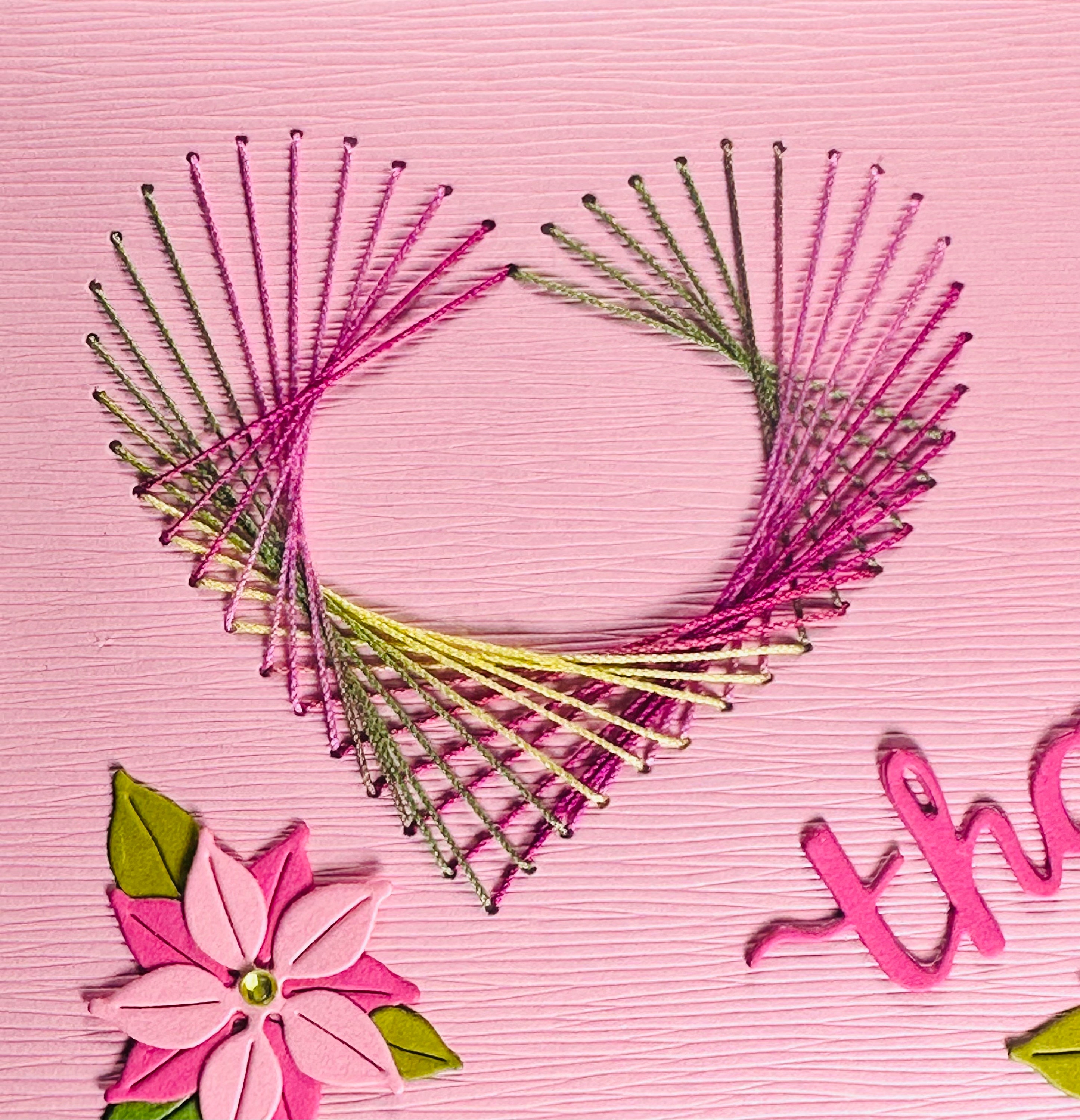 Handmade Greeting Card, String Art Greeting Card, Pink and Green ...