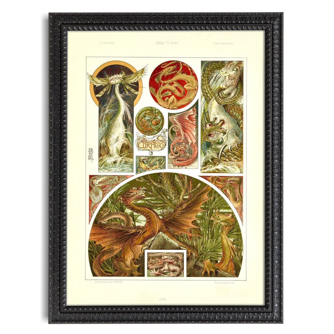 Art Nouveau Dragon Design Print, Dragon Art, High Poster Print, Anton ...