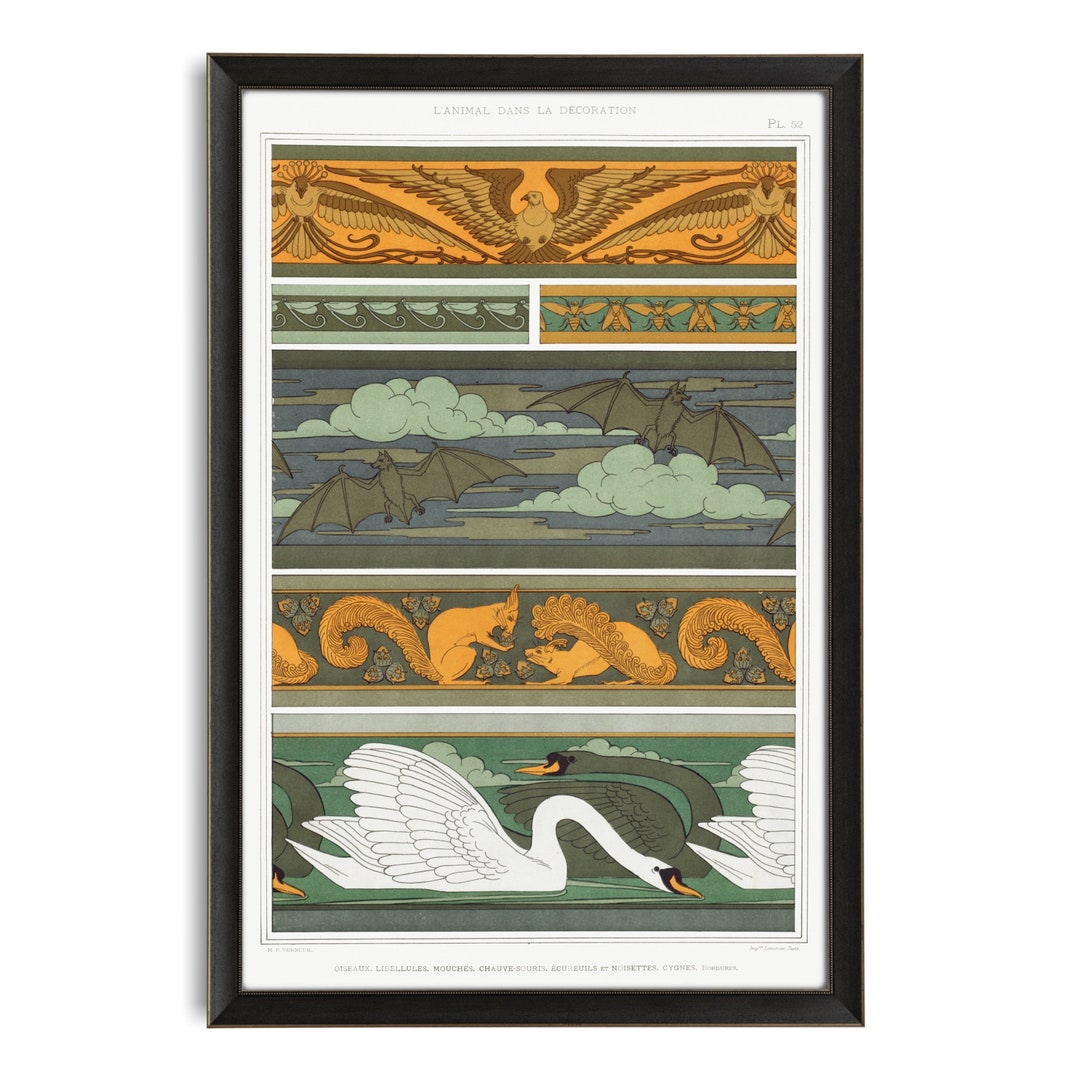 Art Nouveau Poster Swans Butterflies Stags Deer Arts and - Etsy