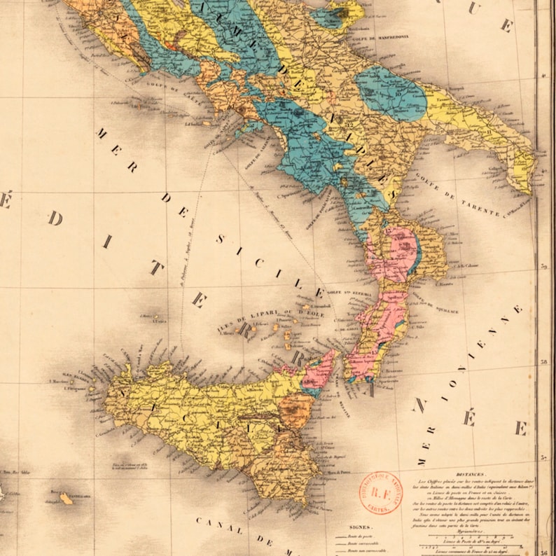 Antique Map of Italy, 17x22, Detailed 19th Century Old Italian Map ...
