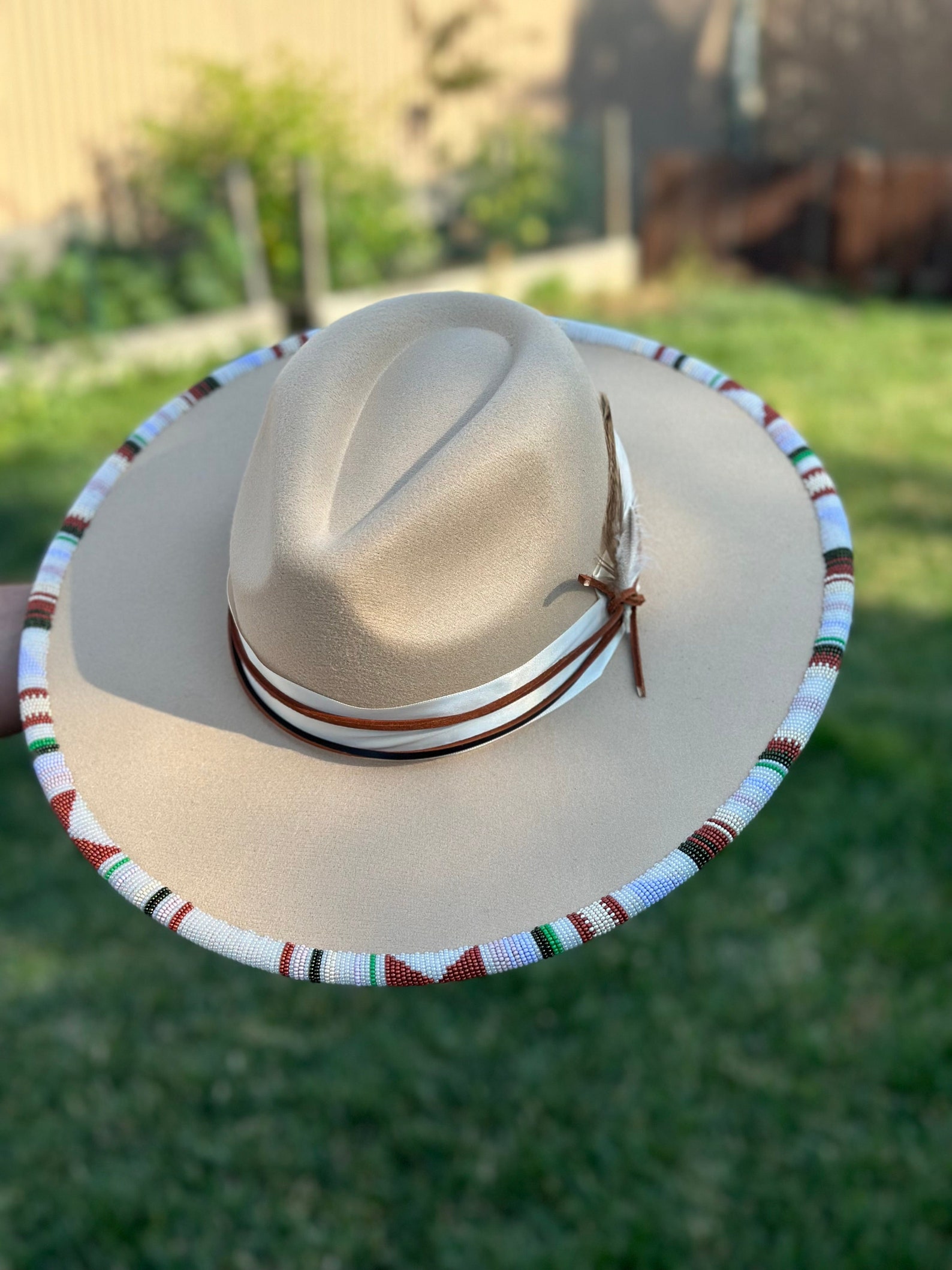 Beaded Brim Hat Large Brim - Etsy