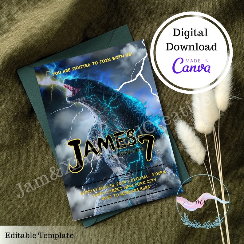 Godzilla, Godzilla Birthday, Invitation, Printable, Godzilla Party ...