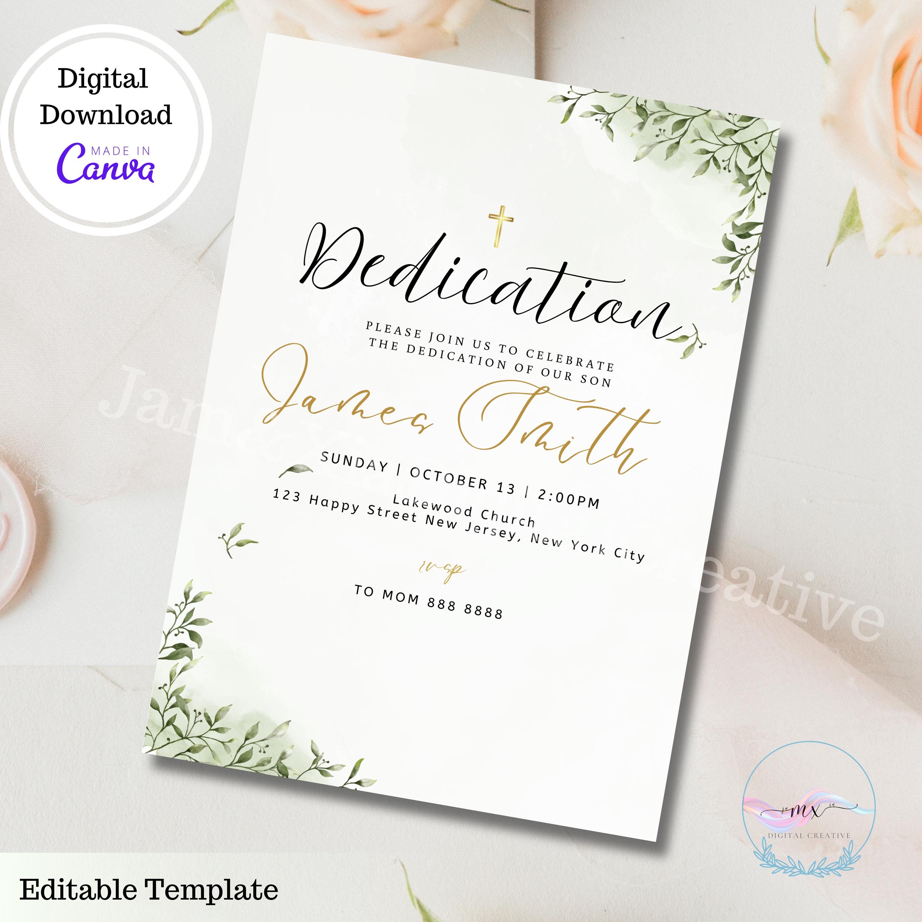 Church Invitations, Boy Dedication, Gold Dedication Invite, Template ...
