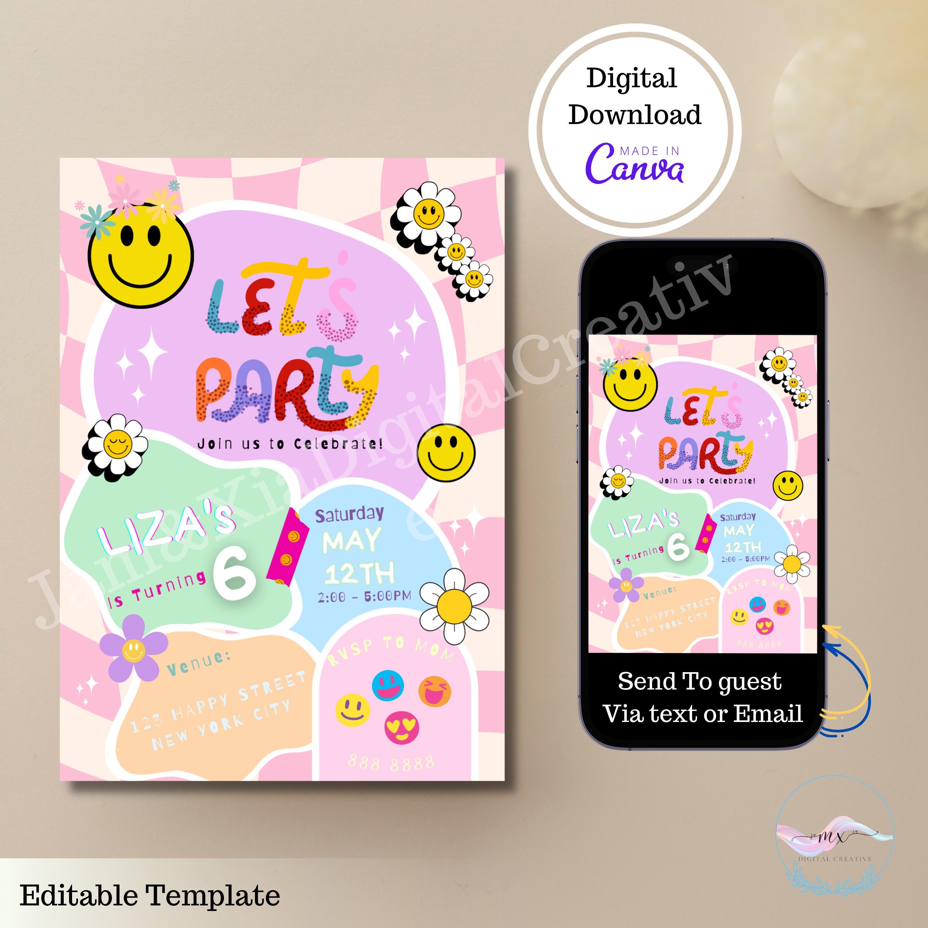 Checkered Smiley Invitation, Smiley Invitation, Smiley, Canva Template ...