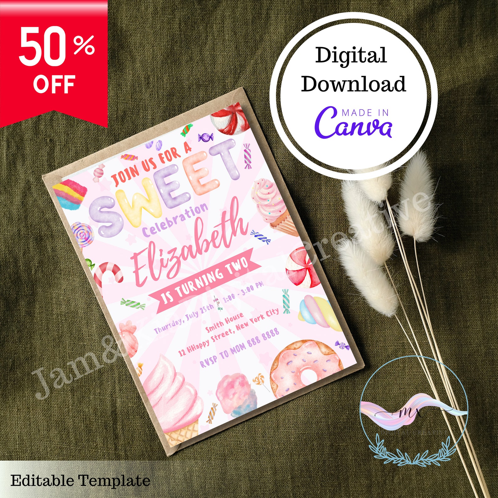 Birthday Invitation, Sweet Candy Invitation, Sweet Celebration, Candy ...