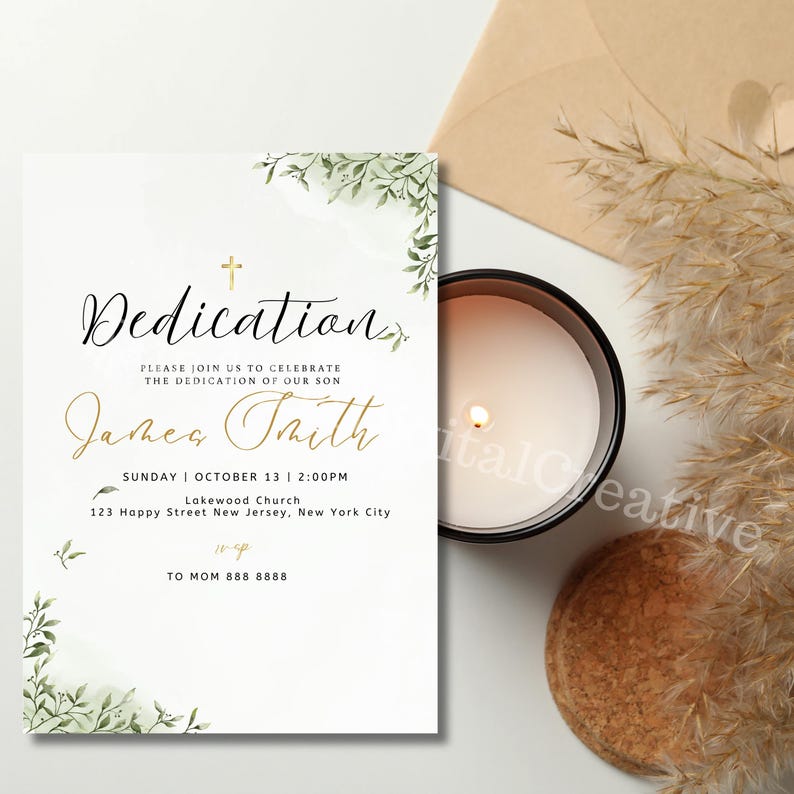 Church Invitations, Boy Dedication, Gold Dedication Invite, Template ...