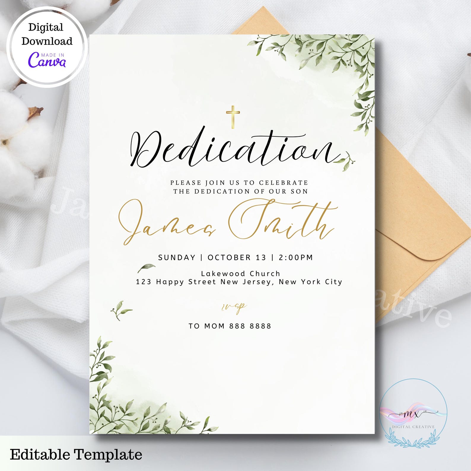Church Invitations, Boy Dedication, Gold Dedication Invite, Template ...