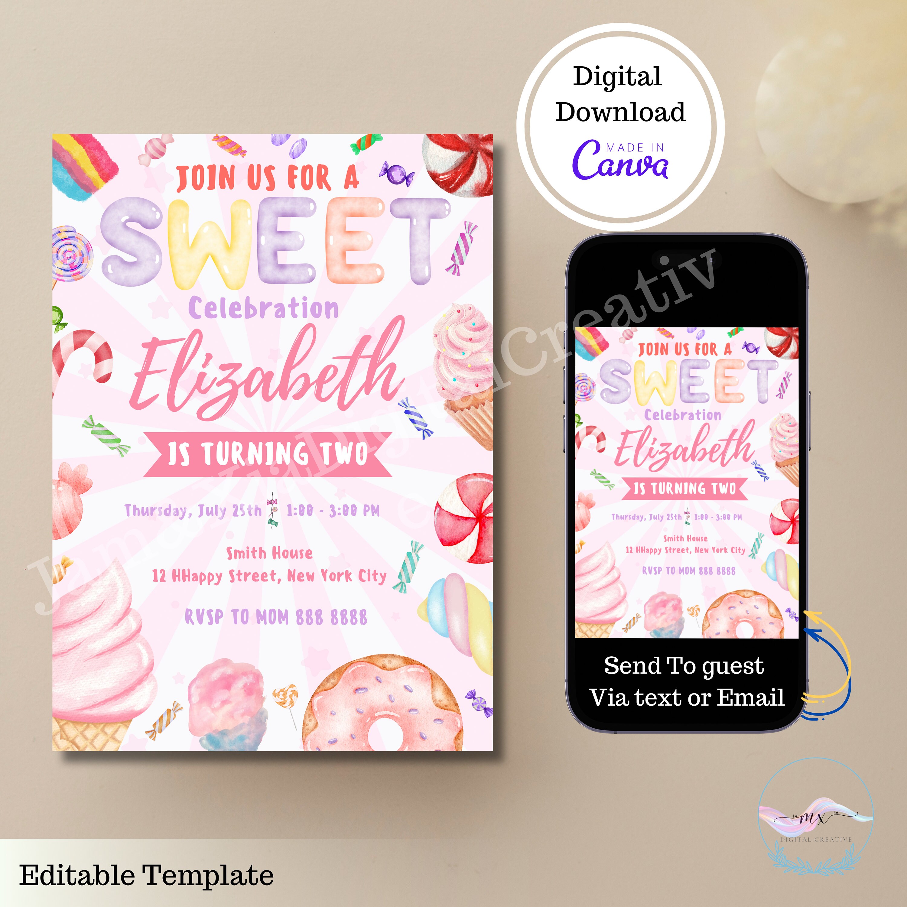 Birthday Invitation, Sweet Candy Invitation, Sweet Celebration, Candy ...