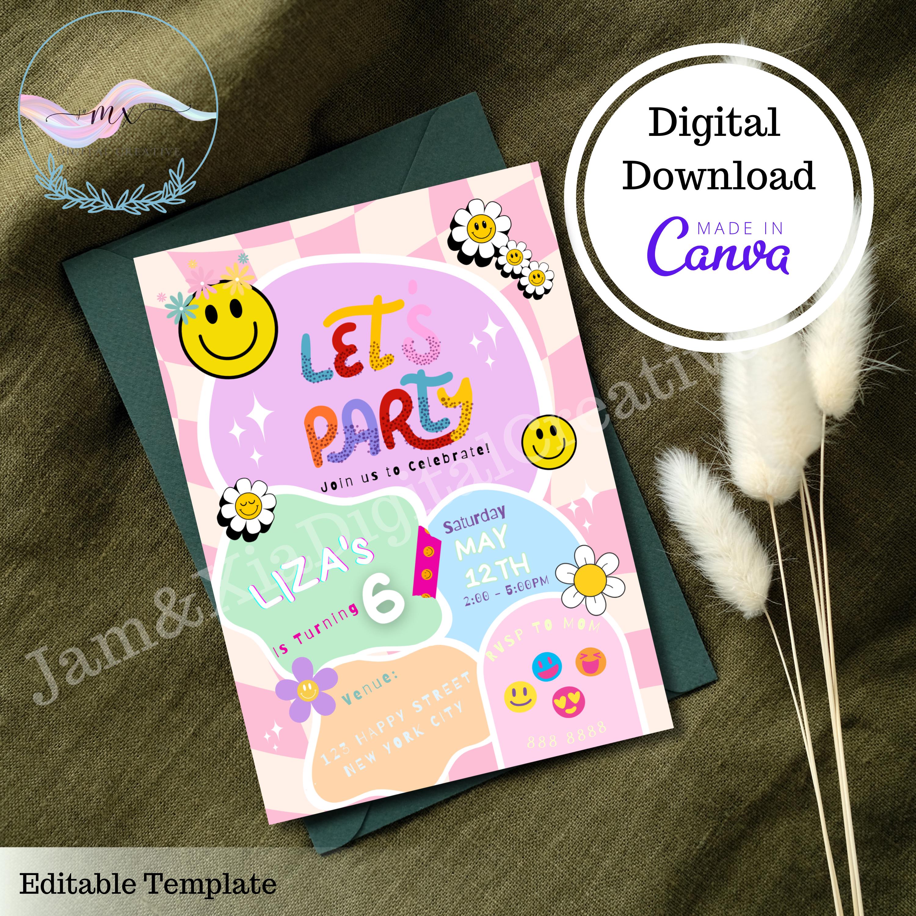 Checkered Smiley Invitation, Smiley Invitation, Smiley, Canva Template ...