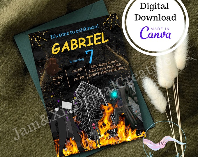 Skibidi Toilet Birthday Invitation for Boy Game Invitation Digital ...