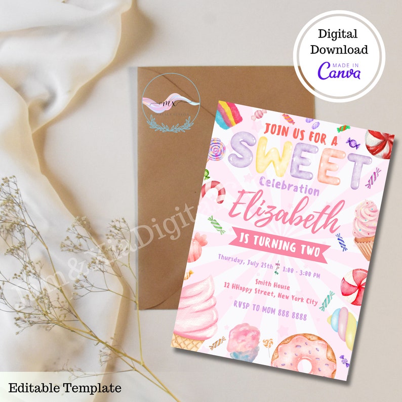 Birthday Invitation, Sweet Candy Invitation, Sweet Celebration, Candy ...