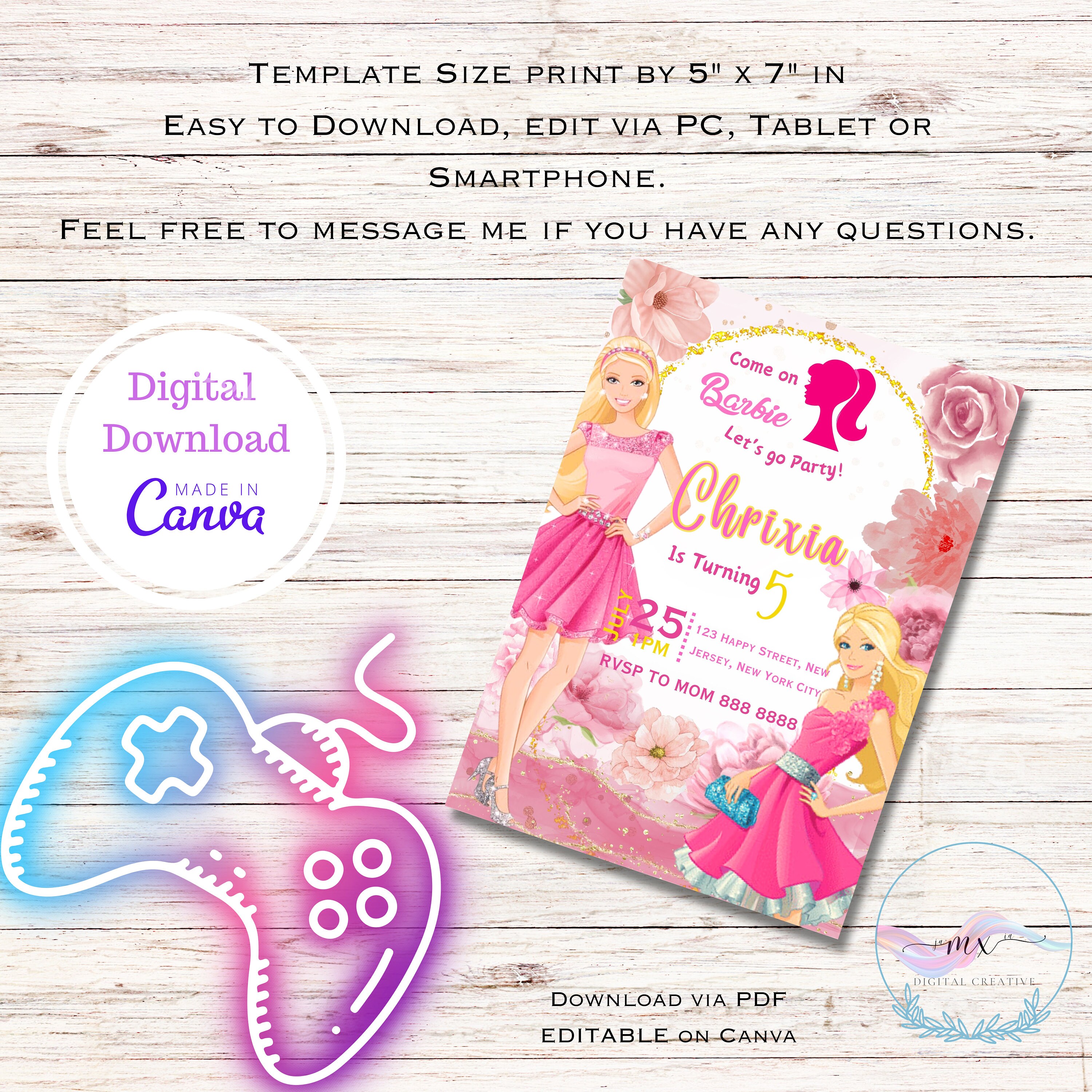Pink Sparkle Birthday Invitation for Girl Doll Invitation Template ...