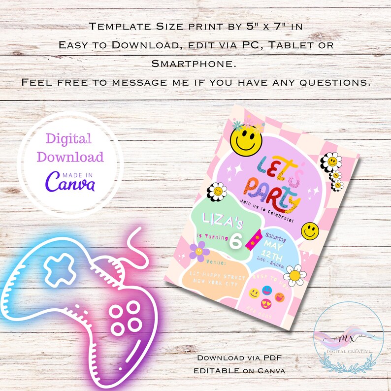 Checkered Smiley Invitation, Smiley Invitation, Smiley, Canva Template ...