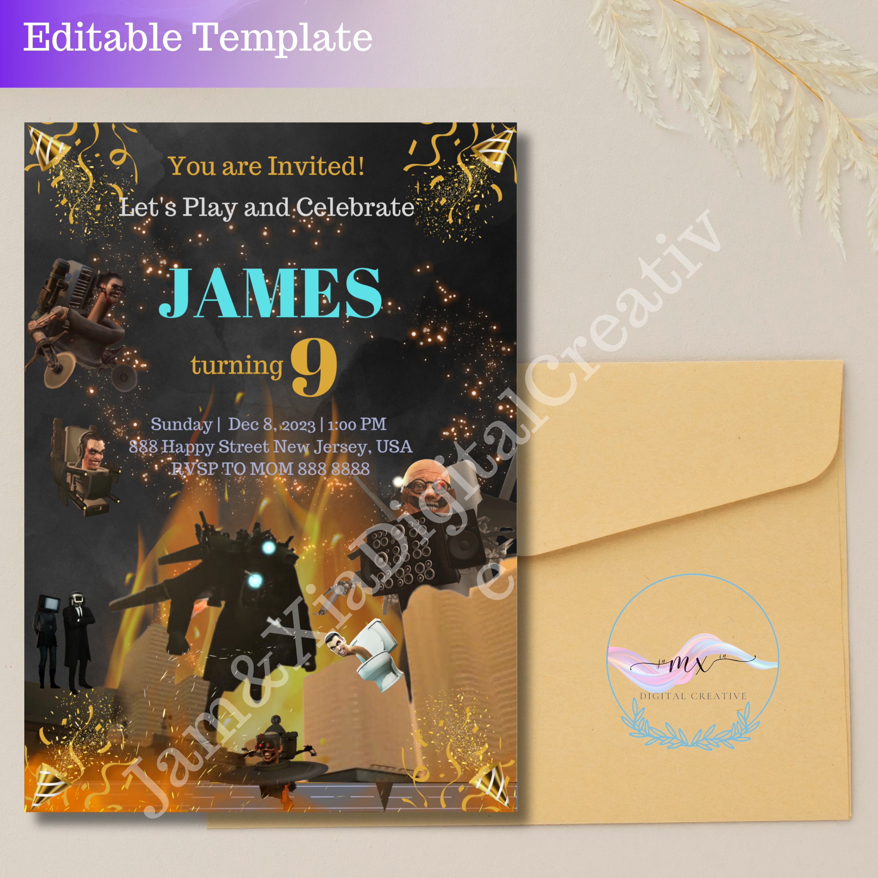 Skibidi Toilet Birthday Invitation Card: Funny Game Invite (digital ...