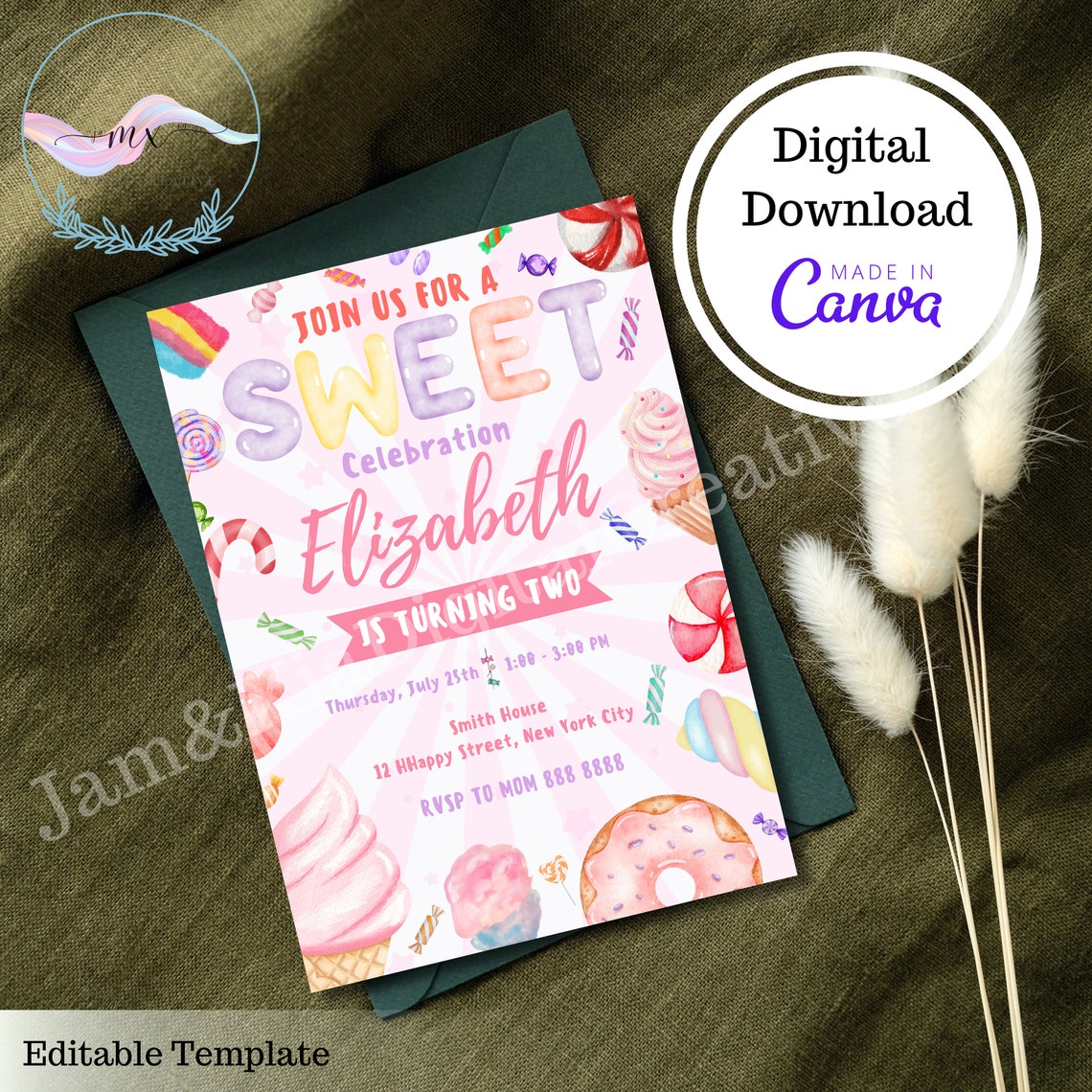 Birthday Invitation, Sweet Candy Invitation, Sweet Celebration, Candy ...