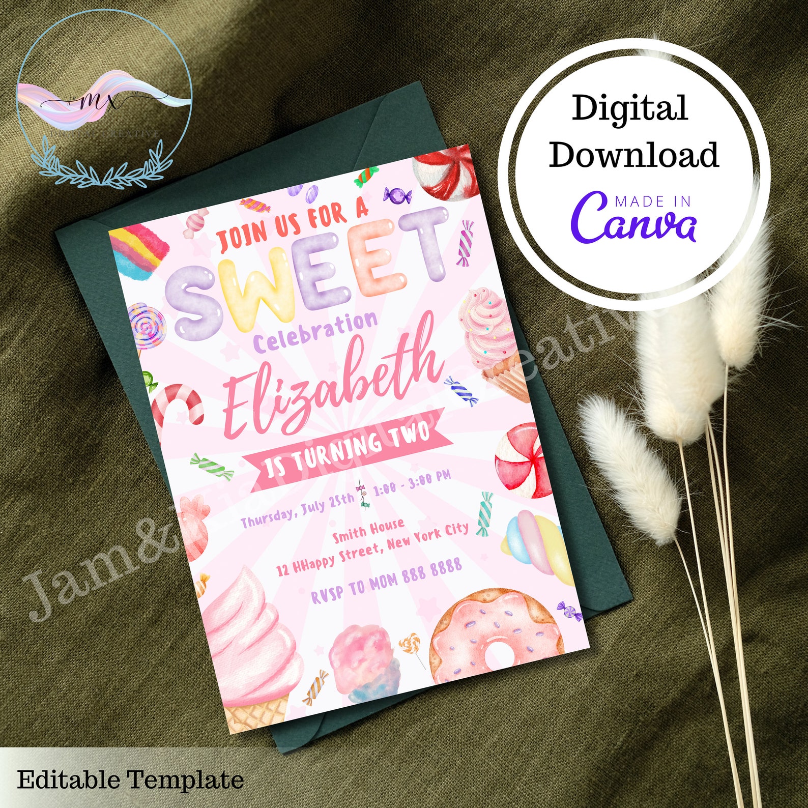 Birthday Invitation, Sweet Candy Invitation, Sweet Celebration, Candy ...