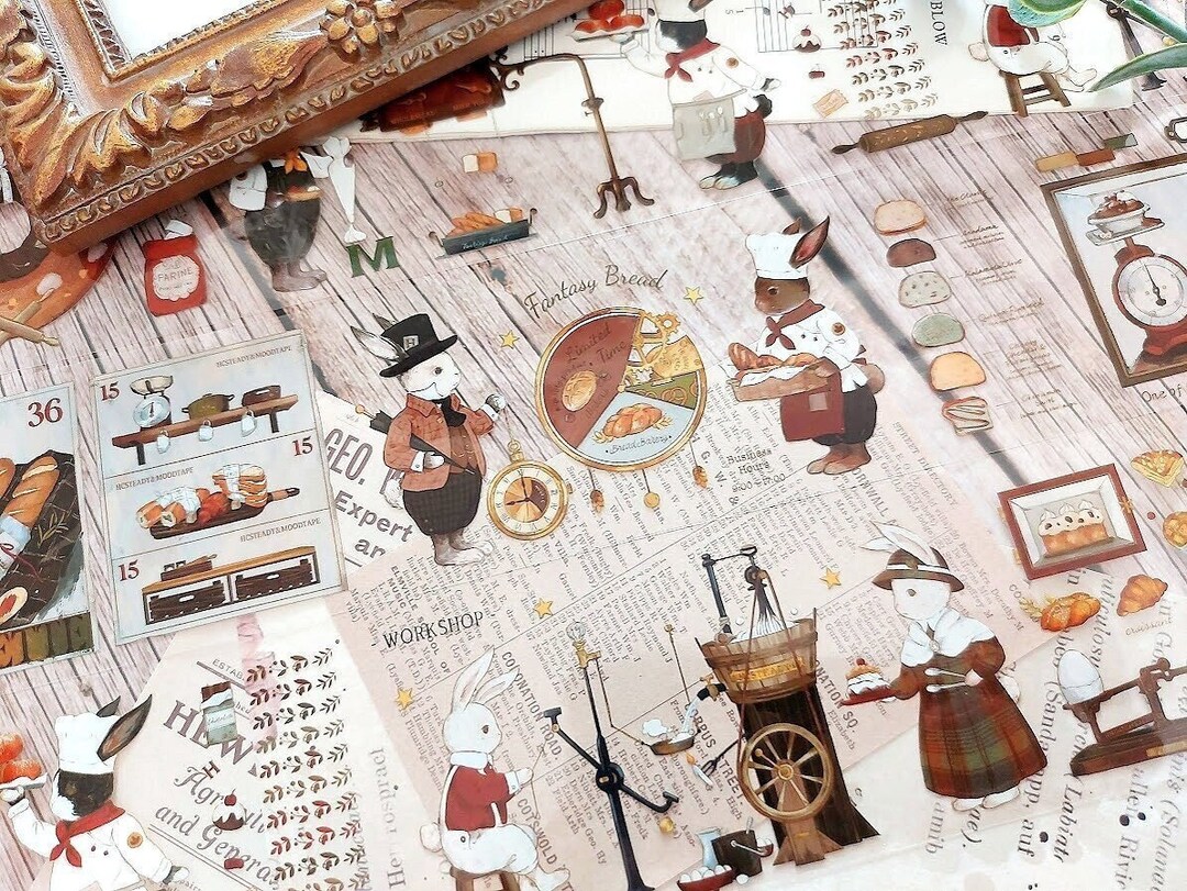 Cute Rabbit Bakery Coffee Shop House Hand-drawing Cafe Washi PET Tape ...