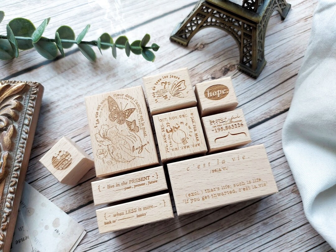 Restocked／／ Vintage Rubber Stamp Butterfly English Words Hand-drawing ...