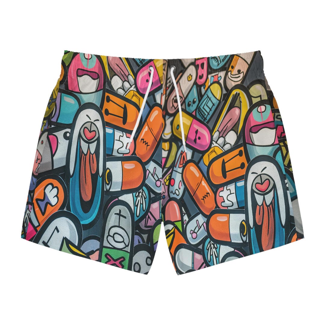Vibrant Cartoon Swim Trunks, Beachwear, Summer Essentials, Pool Party ...
