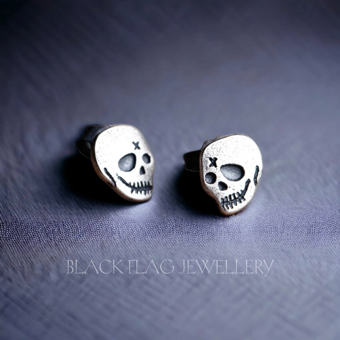 Silver Skull Stud Earrings 925 Sterling Silver Gothic Skull - Etsy UK