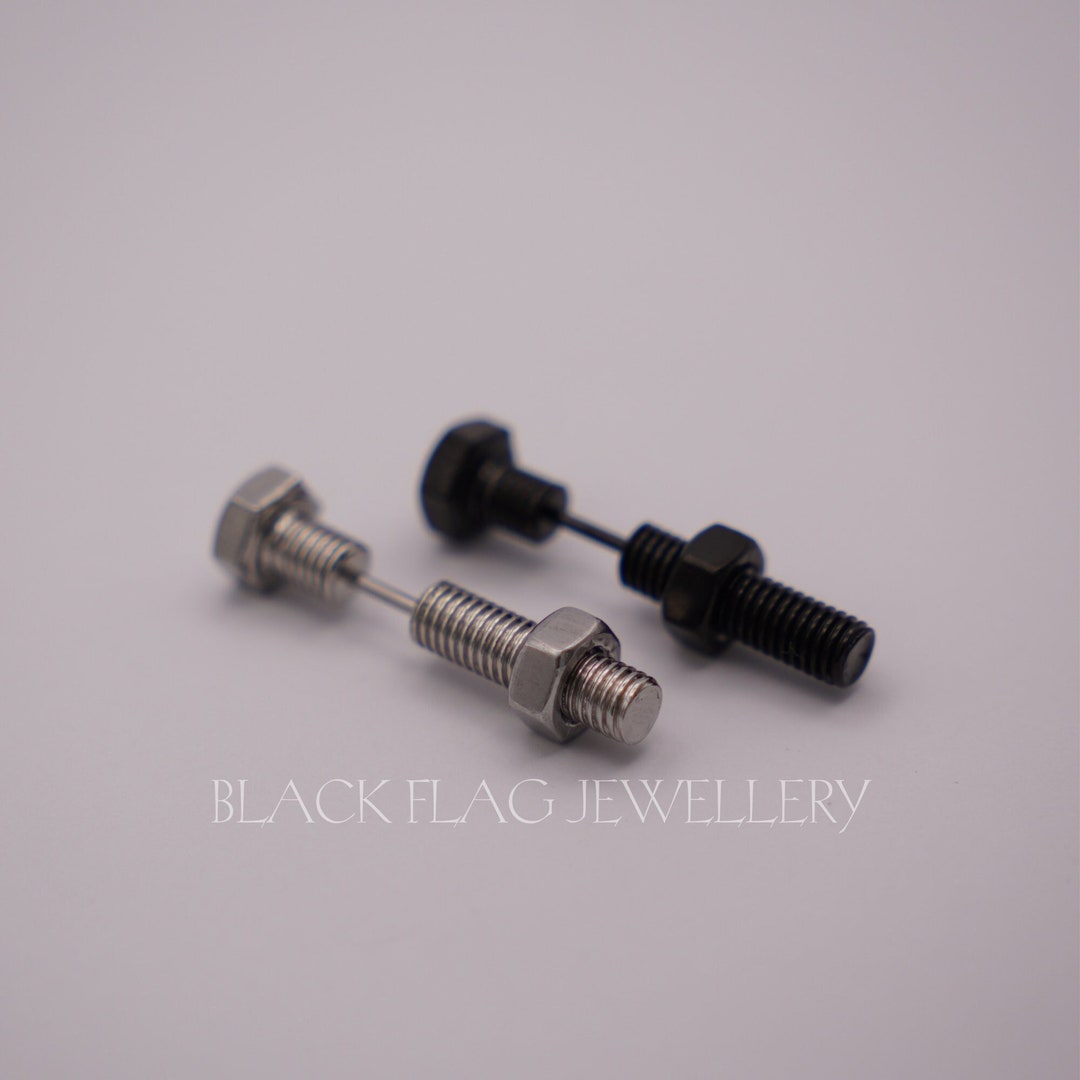 Industrial Bolt Stud Earrings Black Stainless Steel Screw Earrings ...