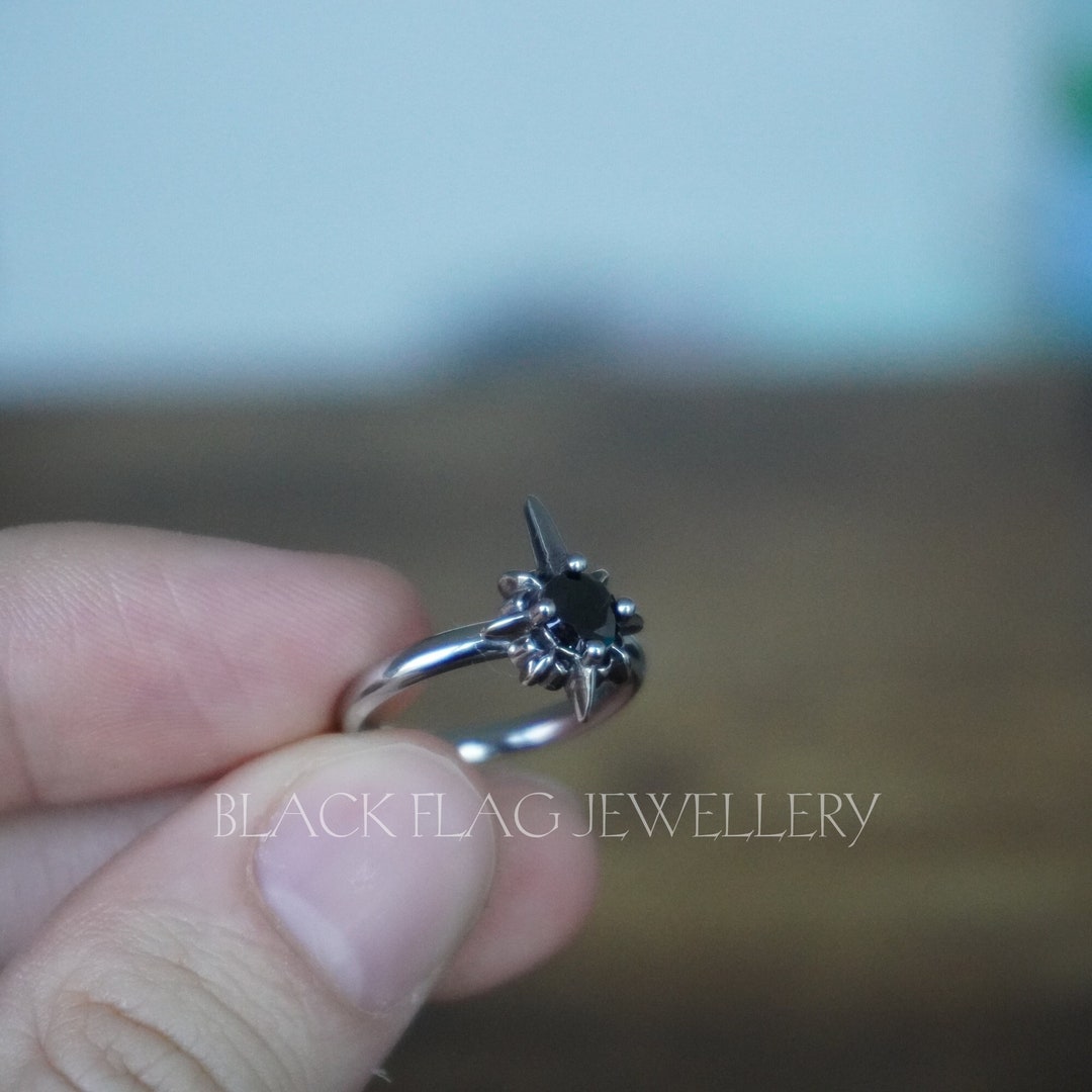 North Star Ring Black Gemstone Gothic Jewelry Emo Punk Design ...