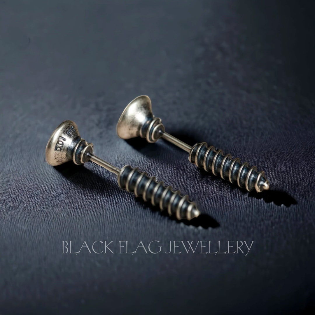 Sterling Silver Screw Earrings Gothic Style Screw Earrings Industrial ...