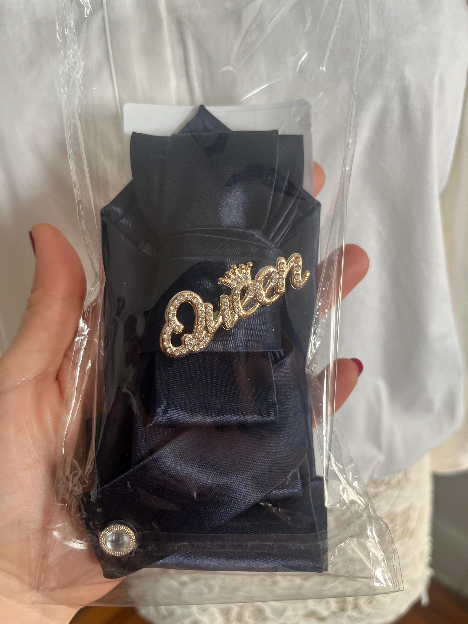 Navy Satin Women's Tie With Queen Brooch - Handmade Victorian Necktie ...