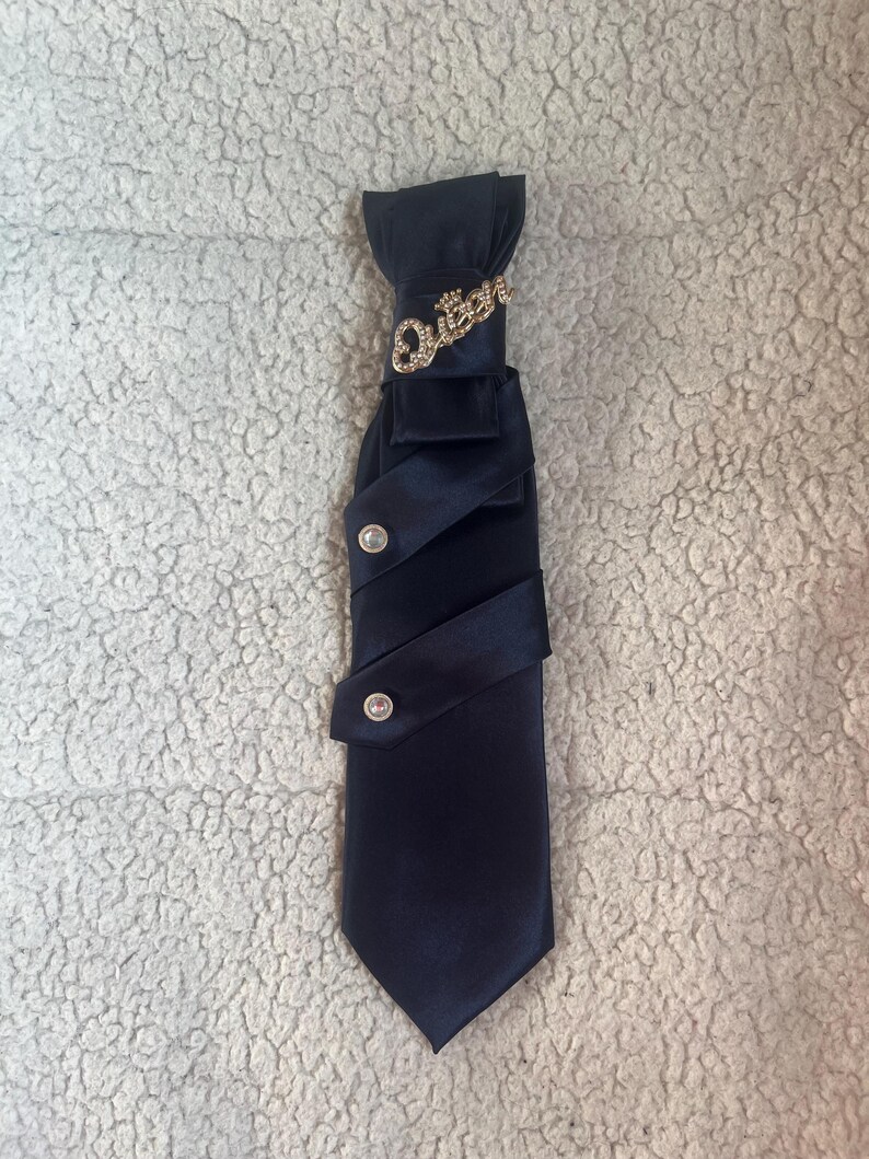 Navy Satin Women's Tie With Queen Brooch - Handmade Victorian Necktie ...