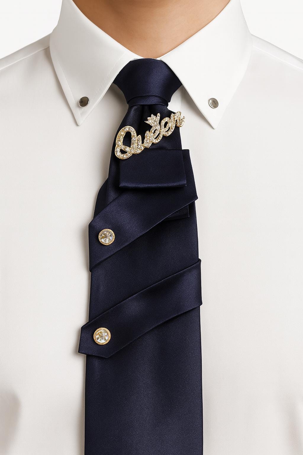 Navy Satin Women's Tie With Queen Brooch - Handmade Victorian Necktie ...