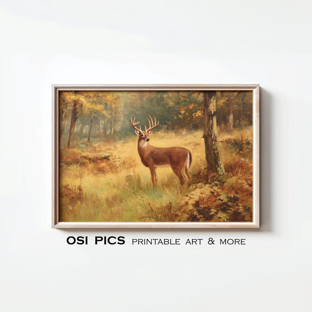 Vintage Whitetail Deer Painting, Rustic White-tailed Deer Print ...