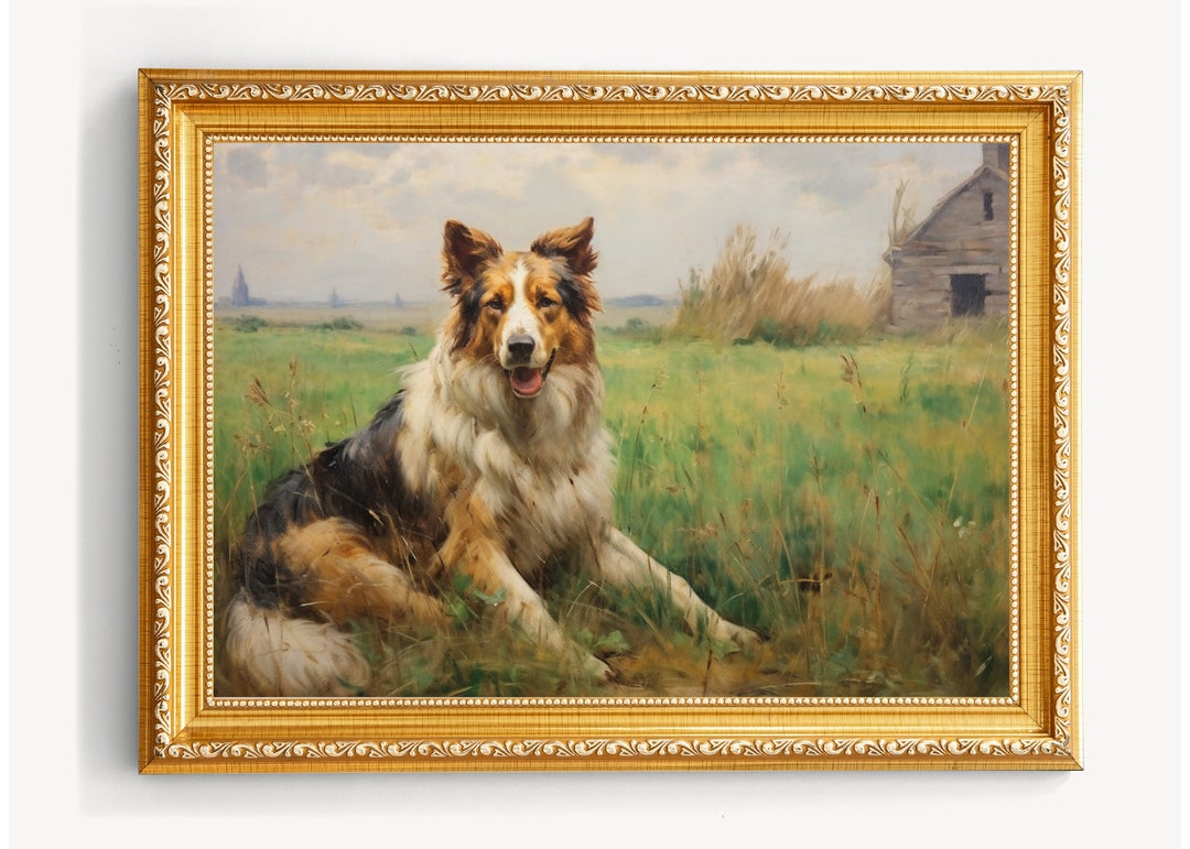 Vintage Collie Painting | Old Dog Print | Farmhouse Decor | Rustic Fine ...