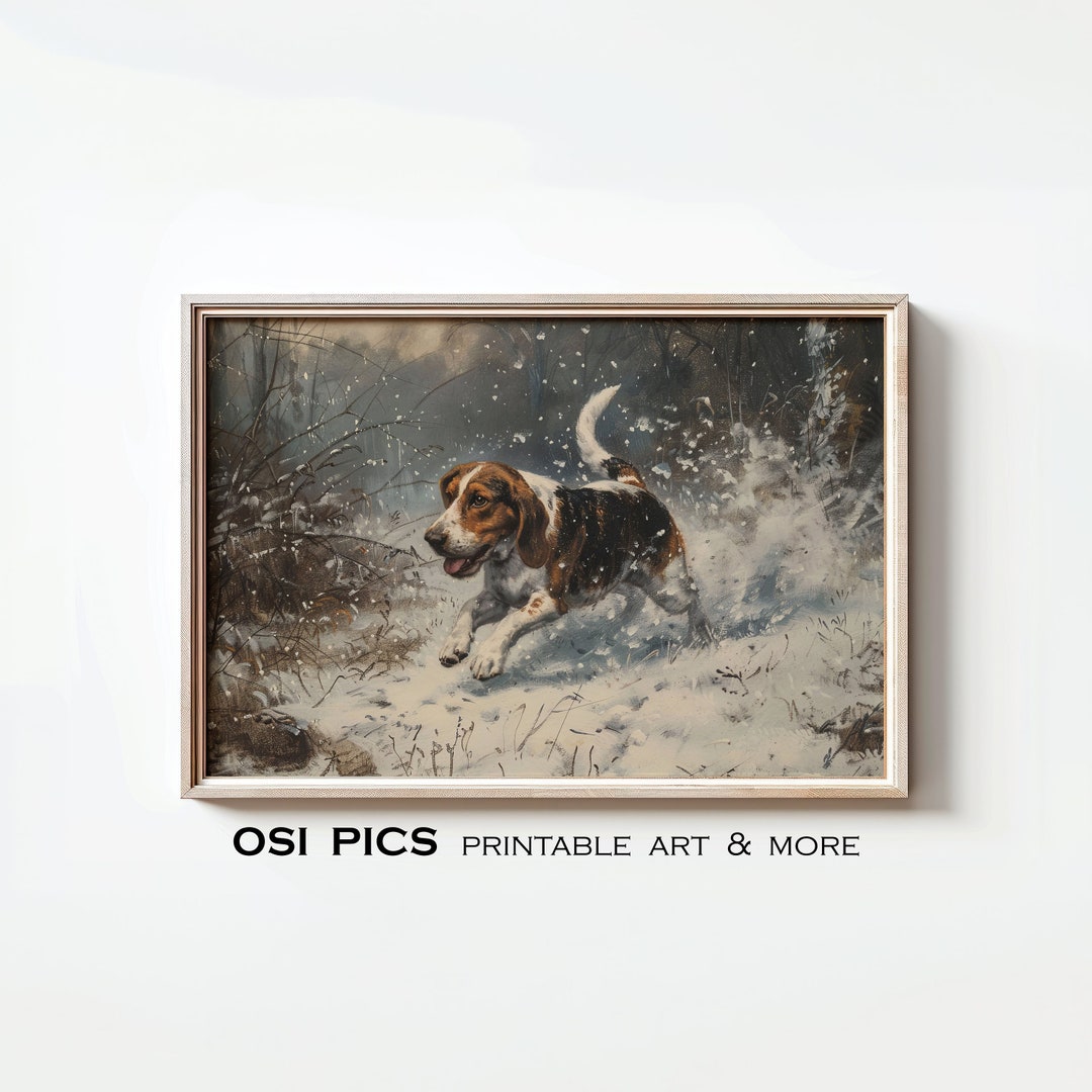 Vintage Beagle Print, Beagle Oil Painting, Antique Dog Portrait, Beagle ...