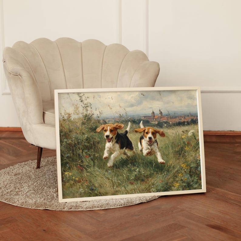 Vintage Beagle Painting, Rustic Beagle Puppies Print, Antique Beagle ...