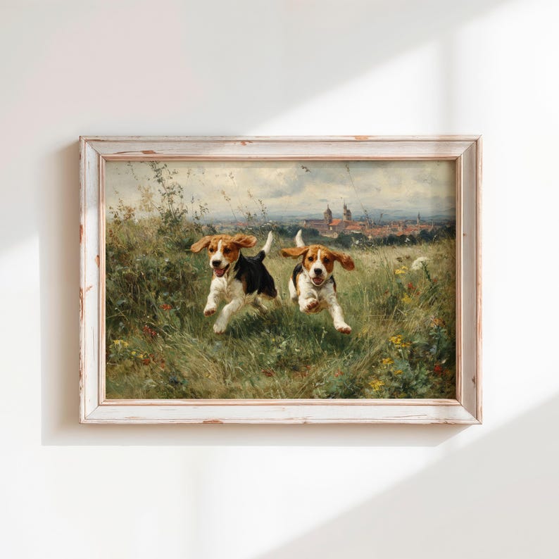 Vintage Beagle Painting, Rustic Beagle Puppies Print, Antique Beagle ...