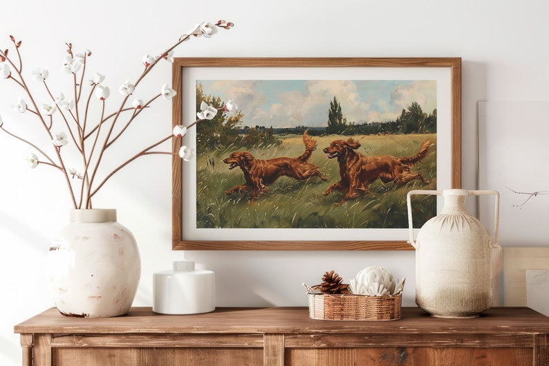 Vintage Setter Painting, Antique Irish Setter Print, Rustic Dog Wall ...