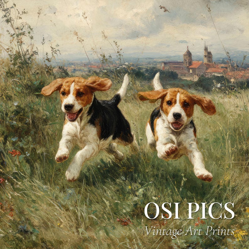 Vintage Beagle Painting, Rustic Beagle Puppies Print, Antique Beagle ...