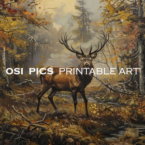 Vintage Deer Painting, Antique Red Deer Print, Rustic Deer Wall Art ...