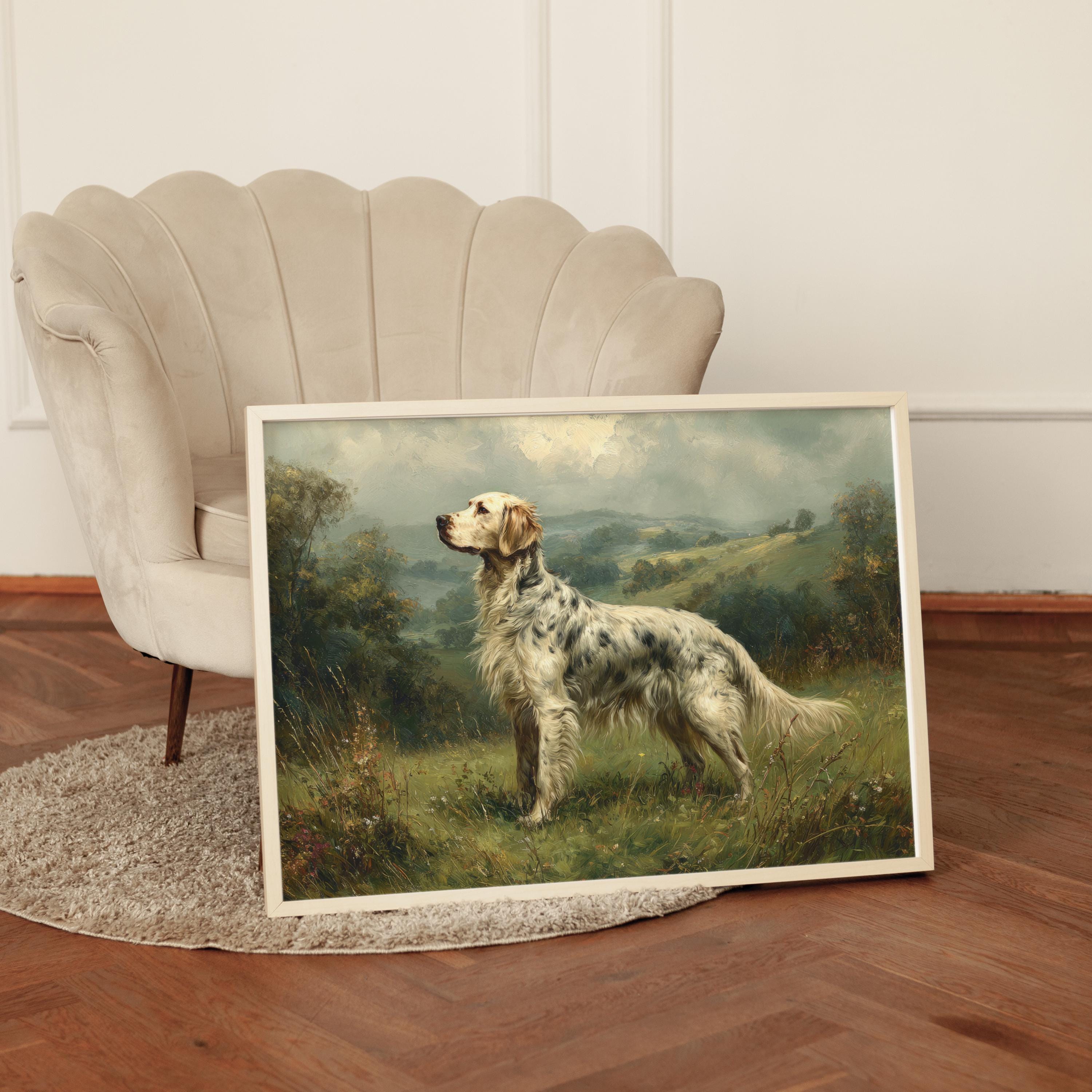 Vintage English Setter Painting, Rustic Lawerack Print, Antique Blue ...