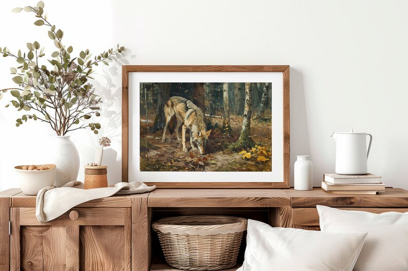 Vintage Wolf Painting, Antique Wolf Print, Wolf Lover Gift, Rustic Wolf ...