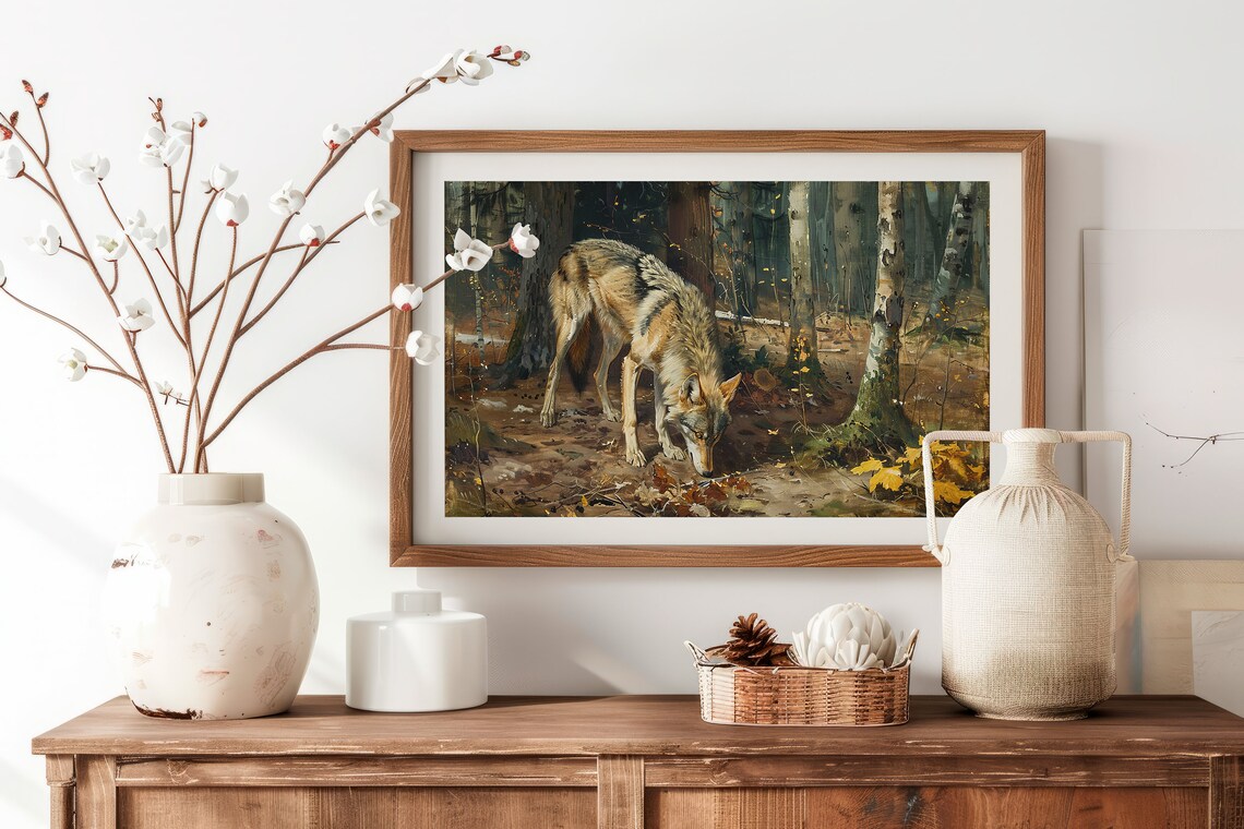 Vintage Wolf Painting, Antique Wolf Print, Wolf Lover Gift, Rustic Wolf ...