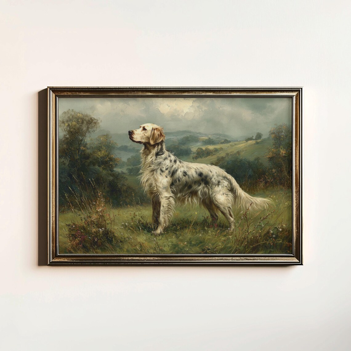 Vintage English Setter Painting, Rustic Lawerack Print, Antique Blue ...