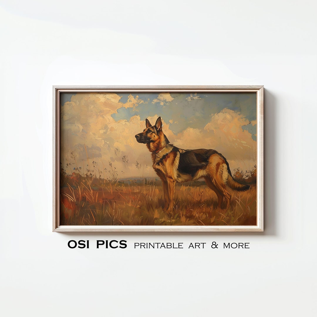 Vintage German Shepherd Painting, Antique Dog Print, Rustic Shepherd ...