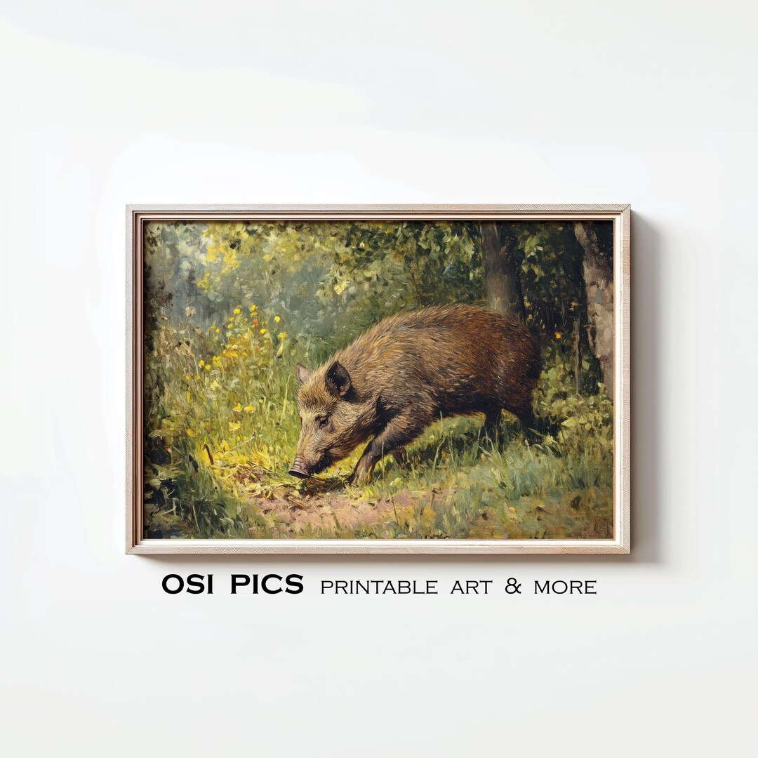 Vintage Boar Painting, Rustic Wild Boar Print, Antique Hog Wall Art ...
