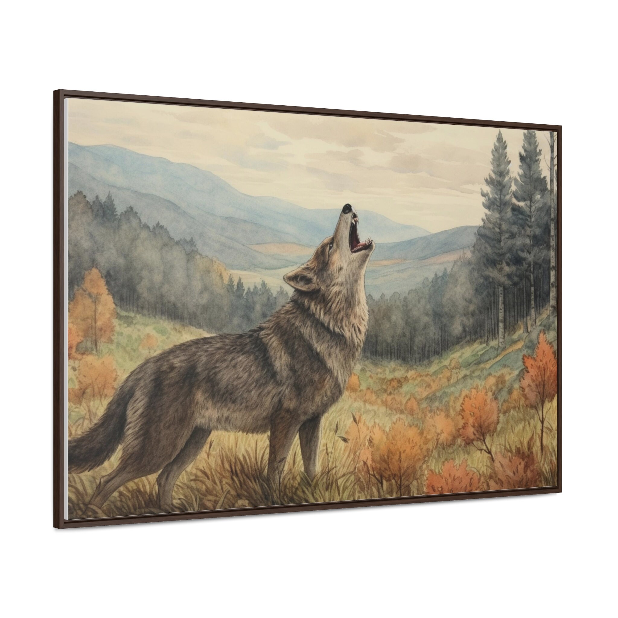 Vintage Wolf Painting Howling Wolf Print Farmhouse Decor Rustic Fine ...