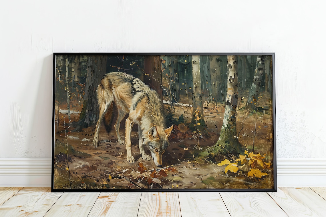 Vintage Wolf Painting, Antique Wolf Print, Wolf Lover Gift, Rustic Wolf ...