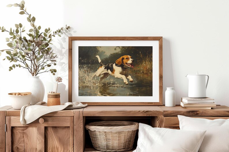 Vintage Beagle Painting, Antique Beagle Print, Hunting Dog Portrait ...