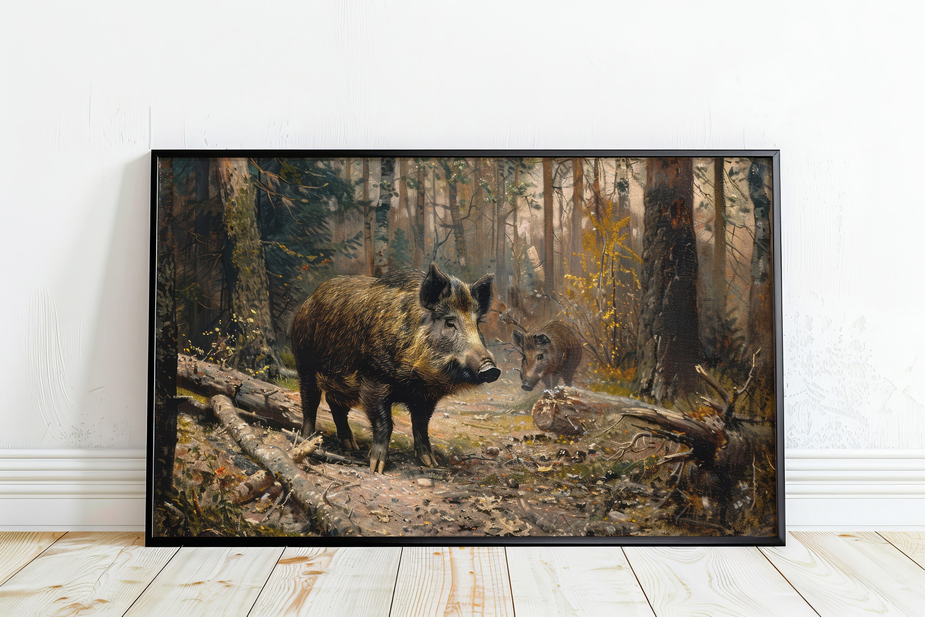 Vintage Boar Painting, Rustic Wild Boar Wall Art, Hog Oil Painting ...
