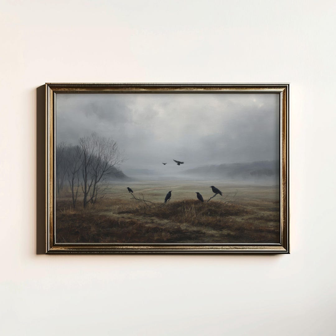 Vintage Crow Painting, Moody Crow Print, Rustic Crow Wall Decor ...